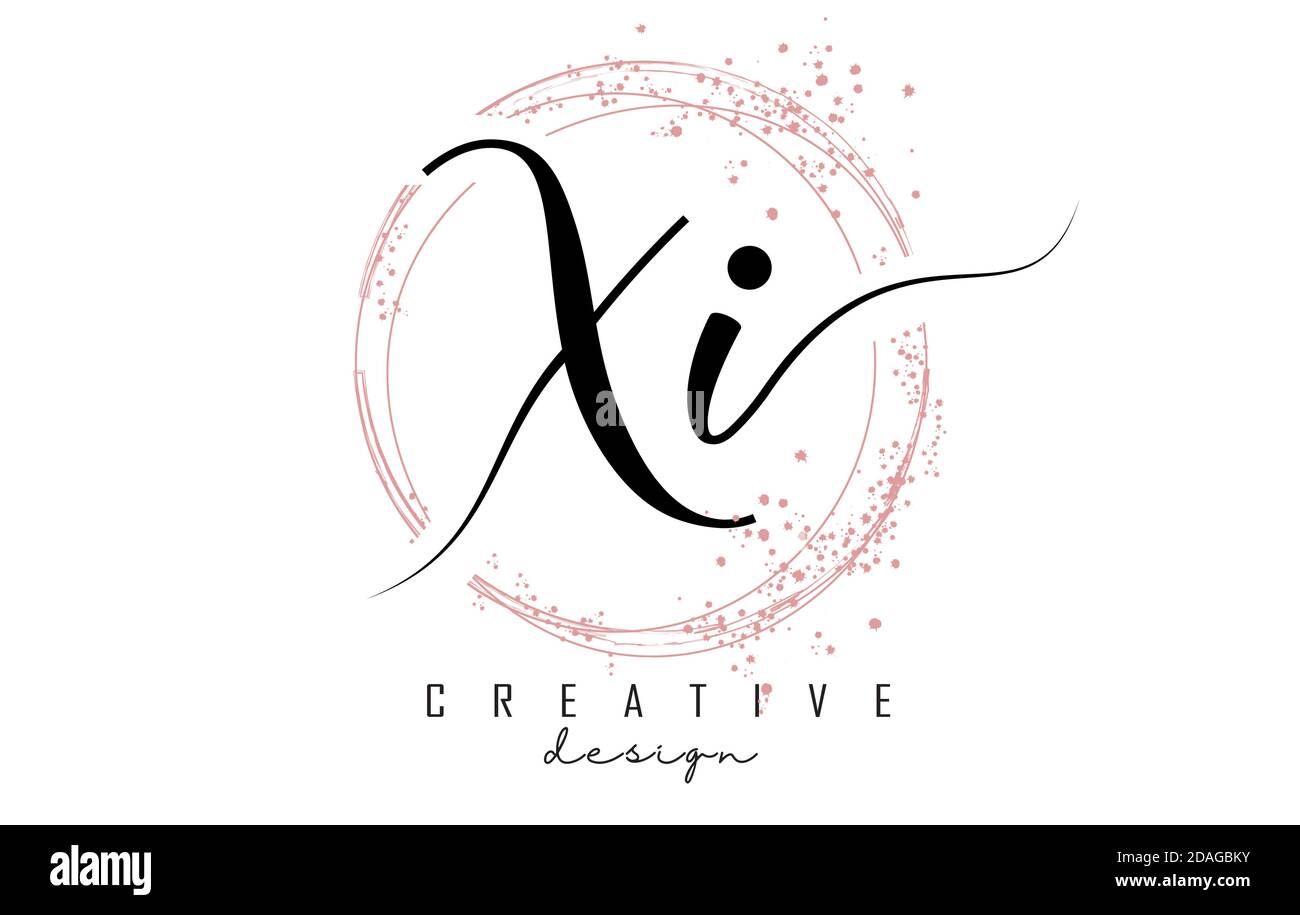 Handwritten XI X I letter logo with sparkling circles with pink glitter ...