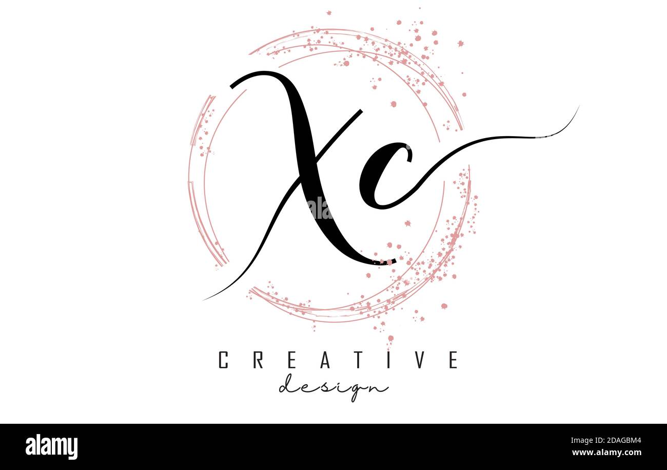 Handwritten XC X C letter logo with sparkling circles with pink glitter ...
