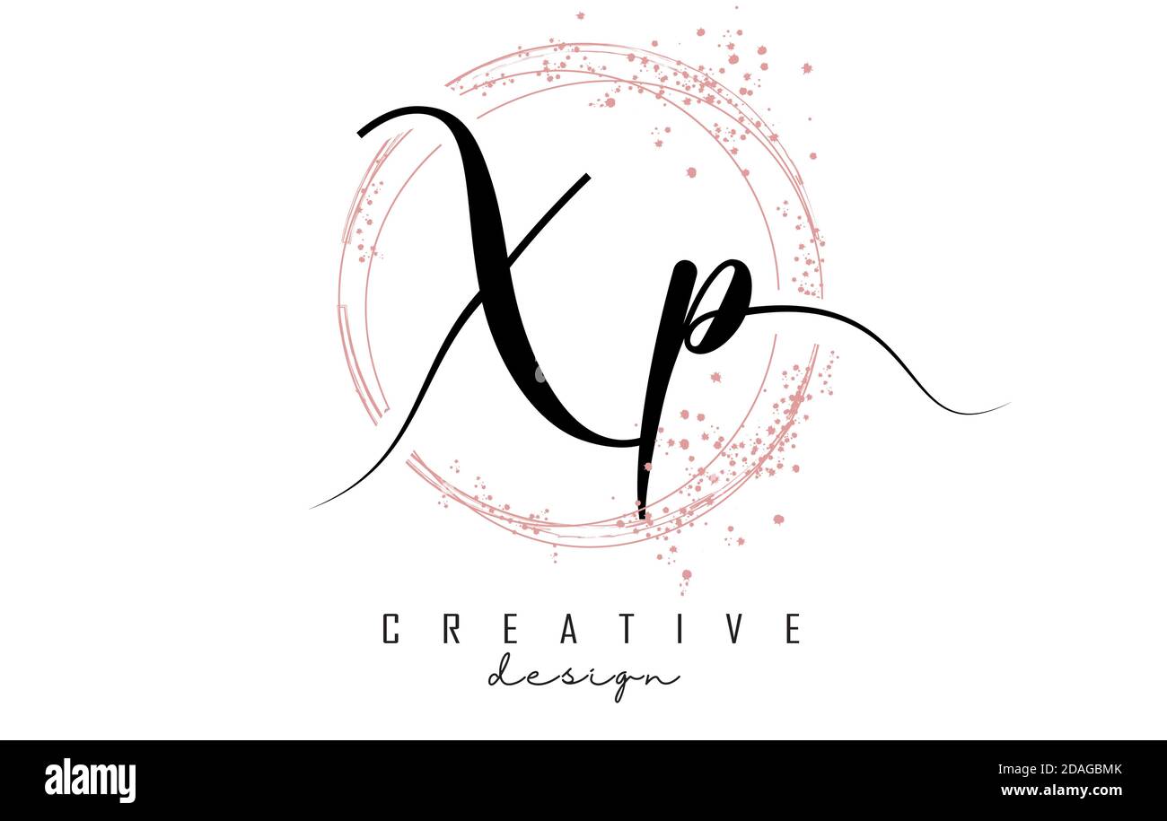 Handwritten XP X P letter logo with sparkling circles with pink glitter ...