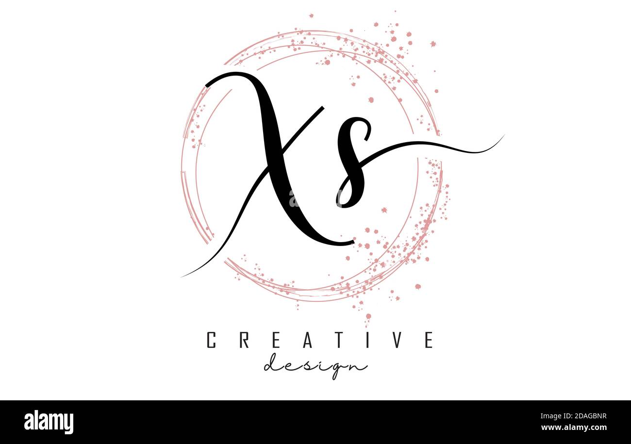Handwritten XS X S letter logo with sparkling circles with pink glitter ...