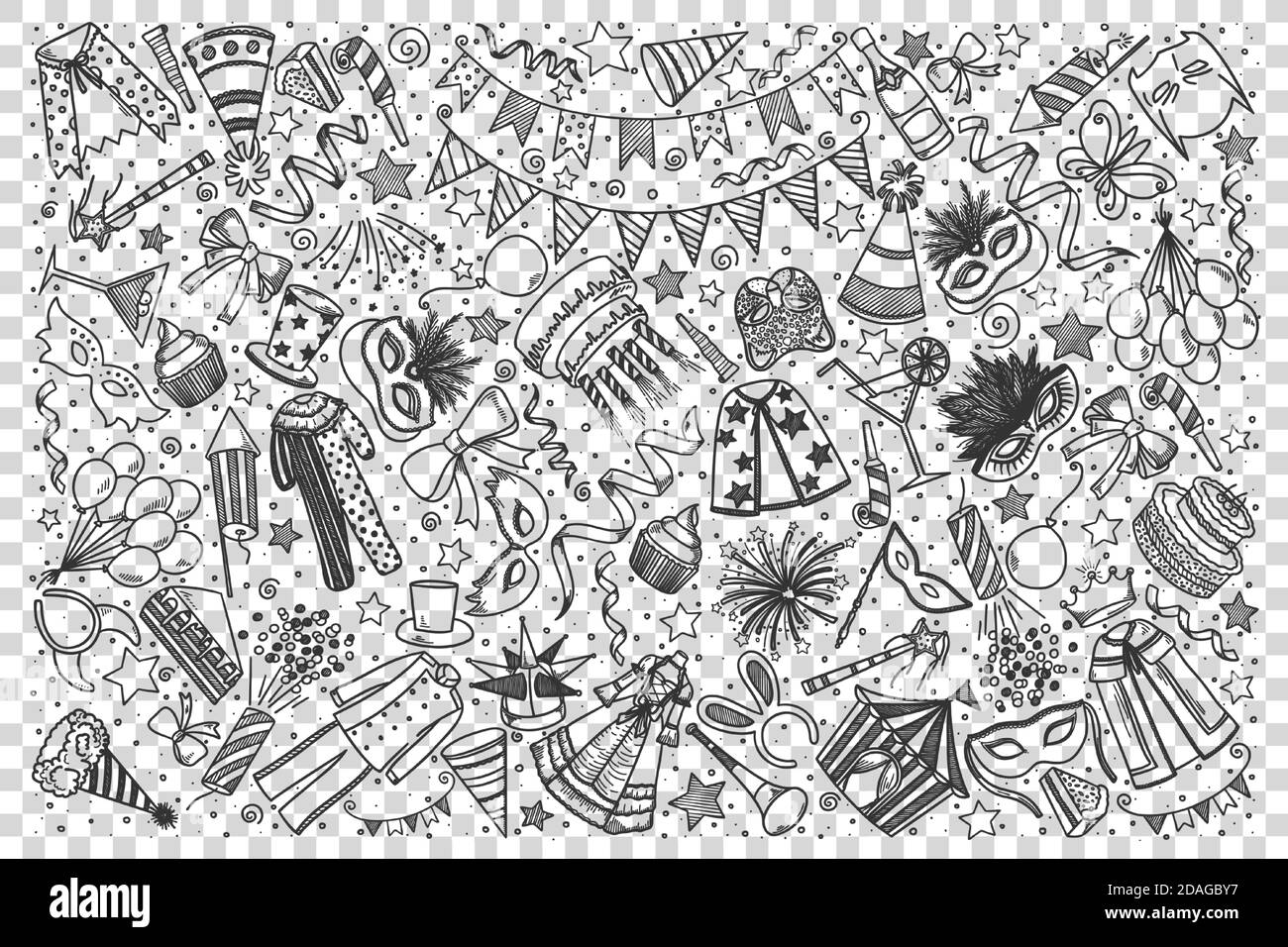 Carnival celebration doodle set hi-res stock photography and images - Alamy