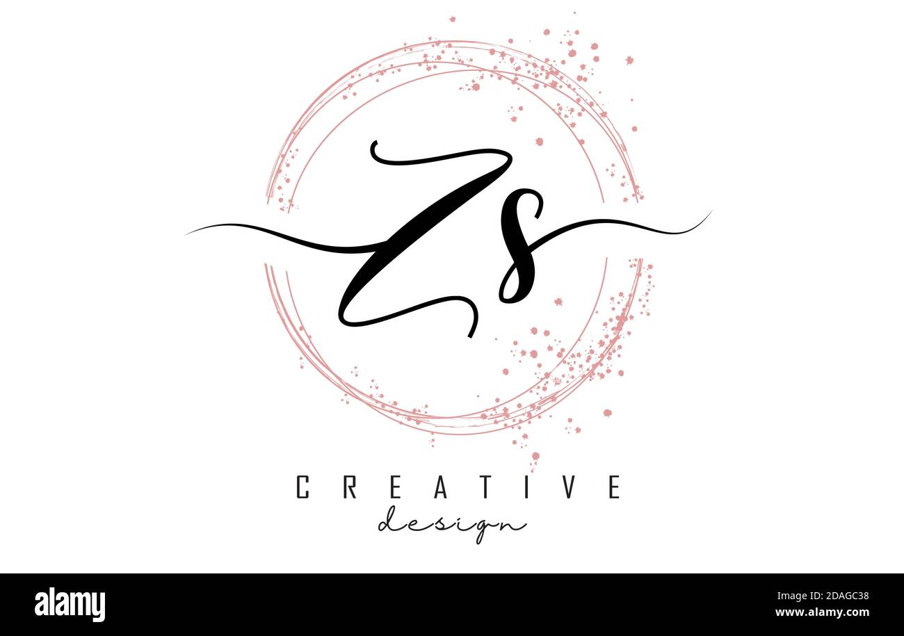 Handwritten ZS Z S letter logo with sparkling circles with pink glitter ...