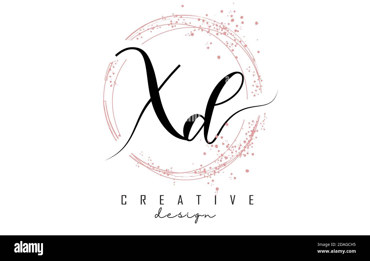 Handwritten XD X D letter logo with sparkling circles with pink glitter ...