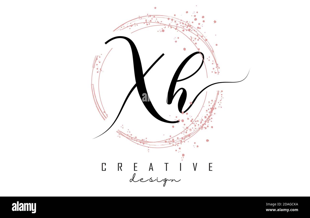 Handwritten XH X H letter logo with sparkling circles with pink glitter ...