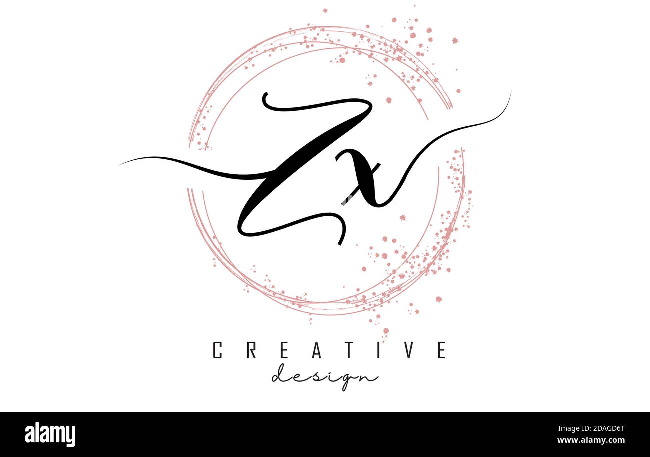 Handwritten ZX Z X letter logo with sparkling circles with pink glitter ...