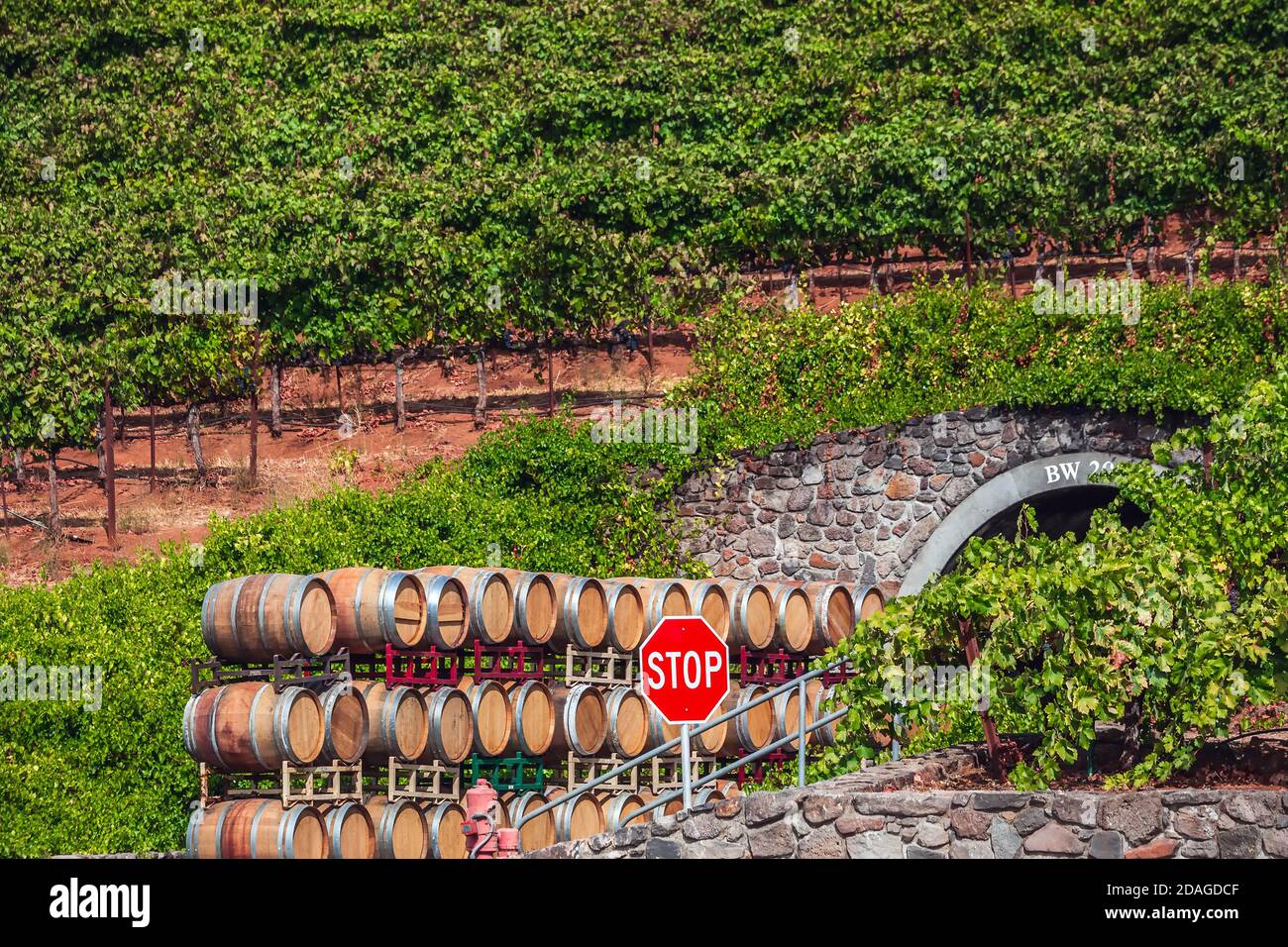 Wood barrels stop sign hi-res stock photography and images - Alamy