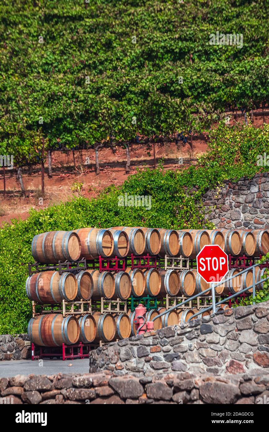 Wood barrels stop sign hi-res stock photography and images - Alamy