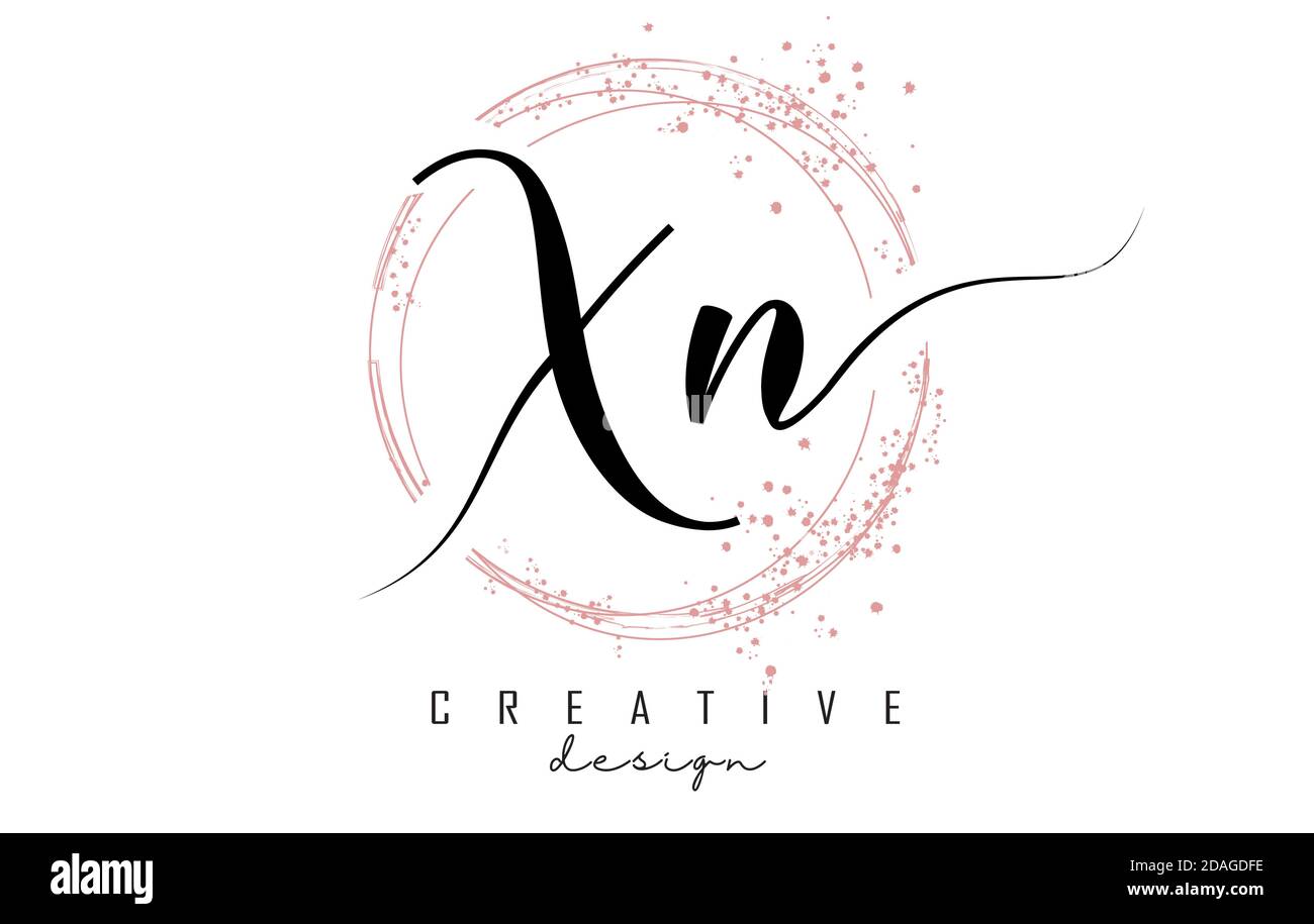 Handwritten XN X N letter logo with sparkling circles with pink glitter ...