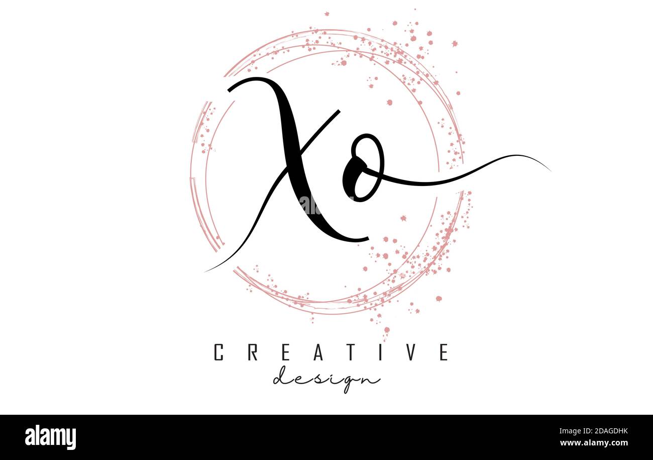 Handwritten XO X O letter logo with sparkling circles with pink glitter ...