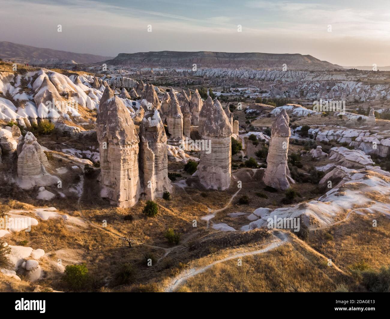 Aerial drone view of the fairy chimney landscape in Love Valley of ...