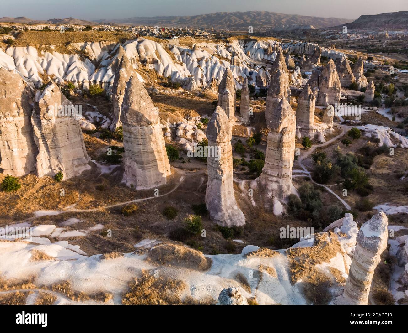 Aerial drone view of the fairy chimney landscape in Love Valley of ...