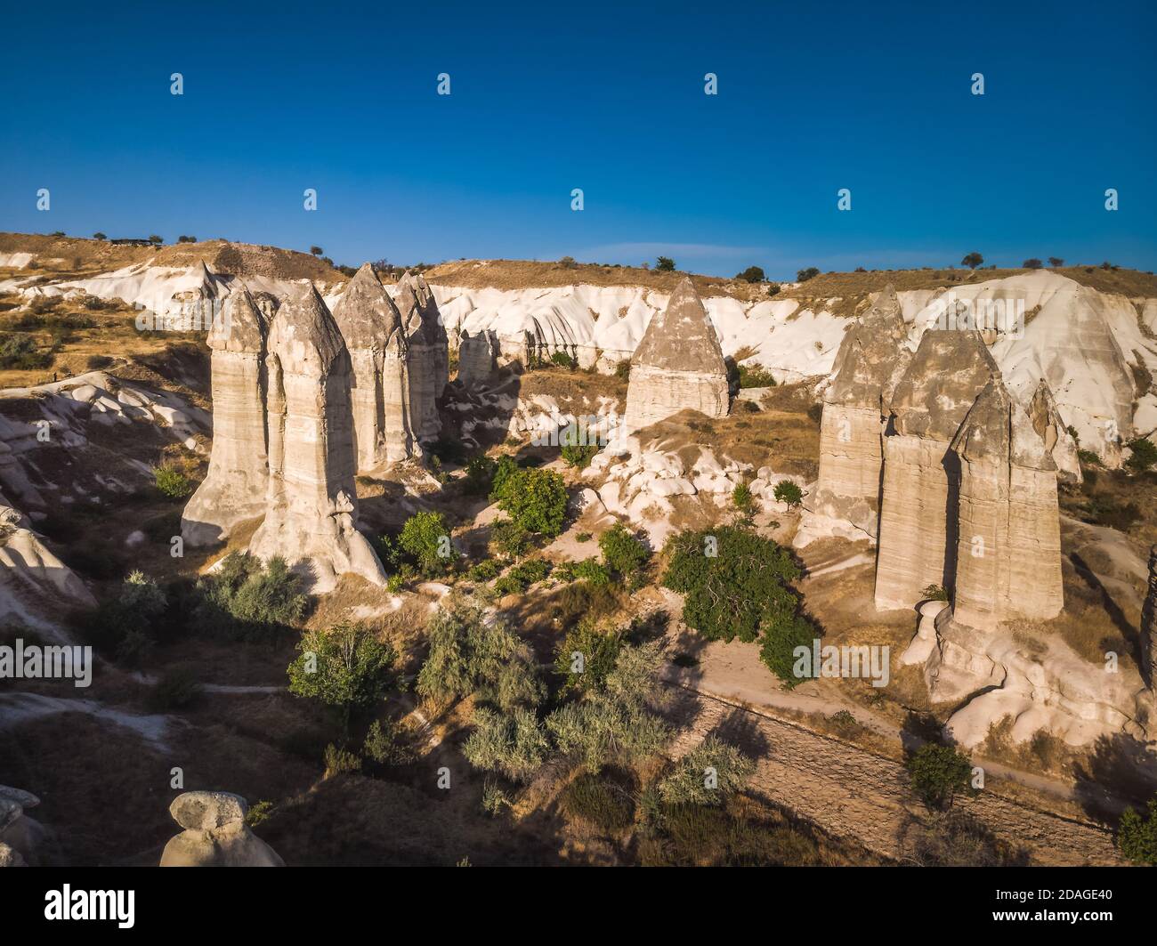Aerial drone view of the fairy chimney landscape in Love Valley of ...