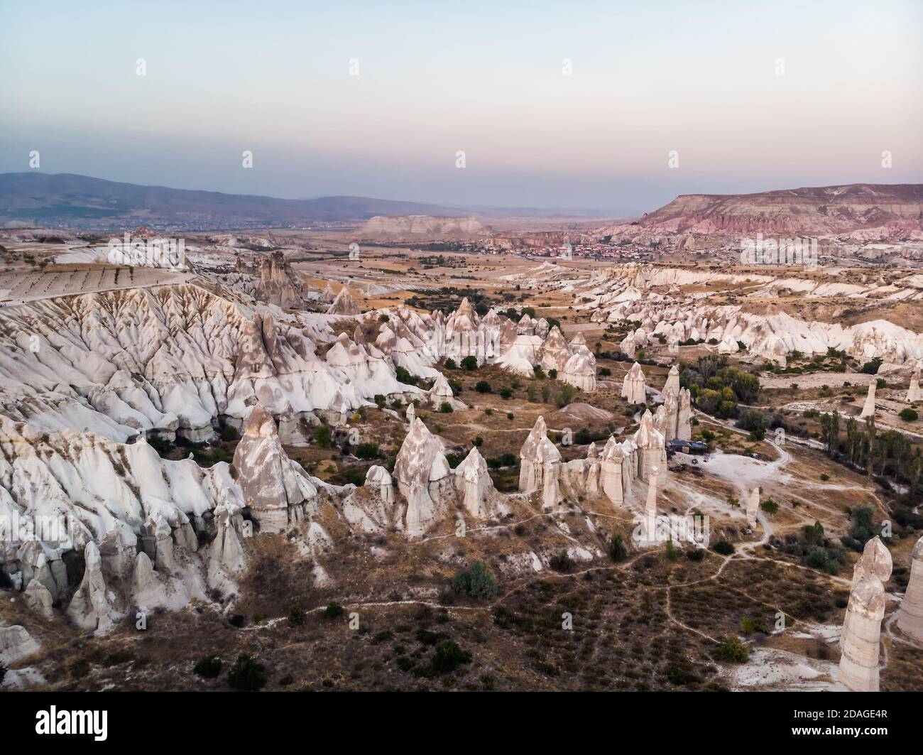 Aerial drone view of the fairy chimney landscape in Love Valley of ...