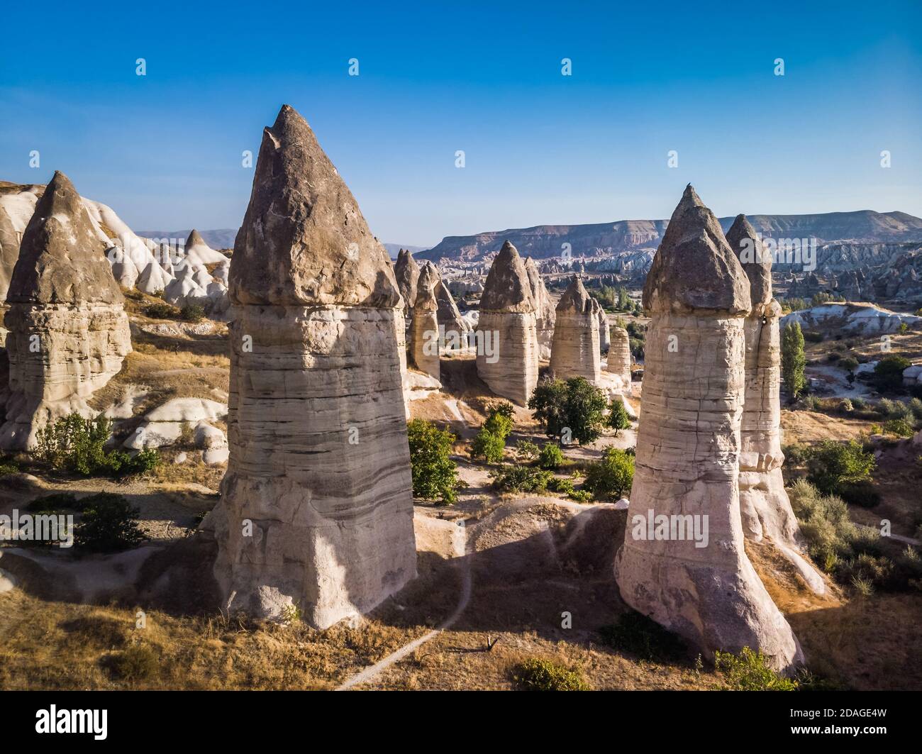 Aerial drone view of the fairy chimney landscape in Love Valley of ...