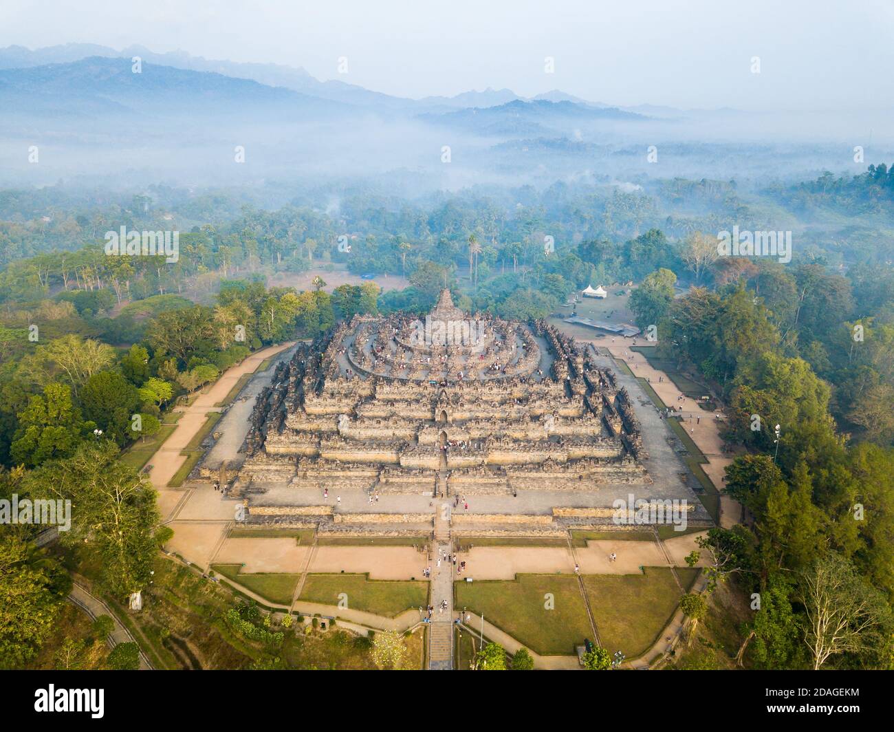 World biggest Buddhist temple Aerial view at sunrise Stock Photo - Alamy