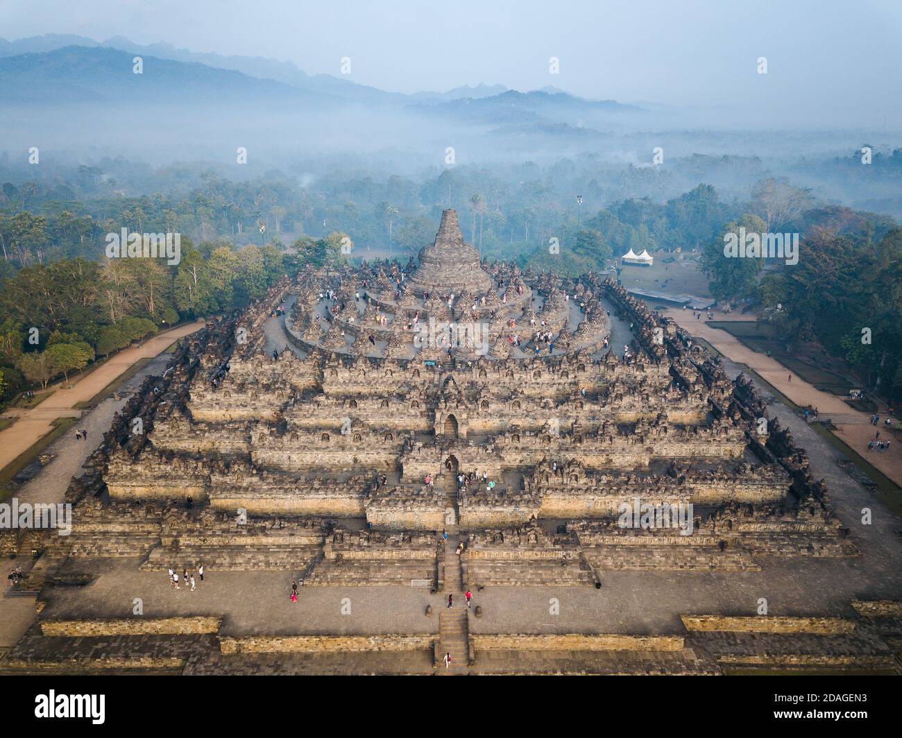 World biggest Buddhist temple Aerial view at sunrise Stock Photo - Alamy