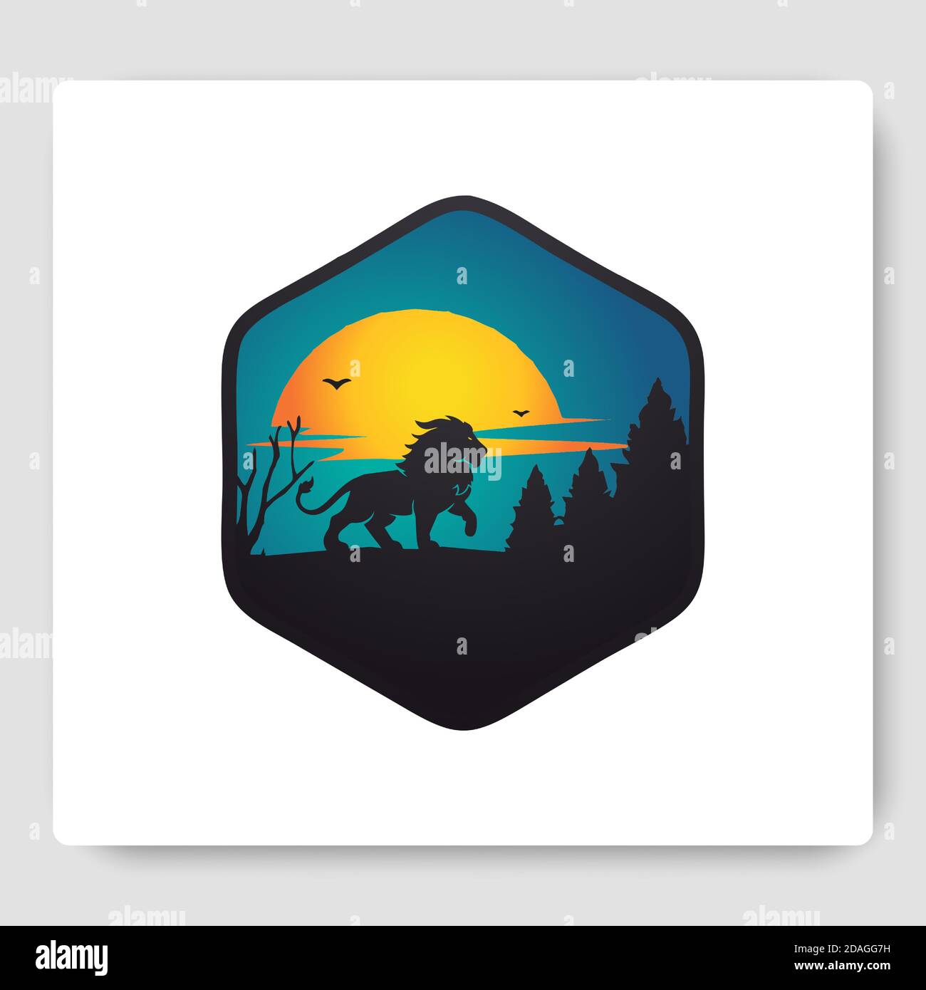 lion moon landscape logo designs vector template Stock Vector Image ...