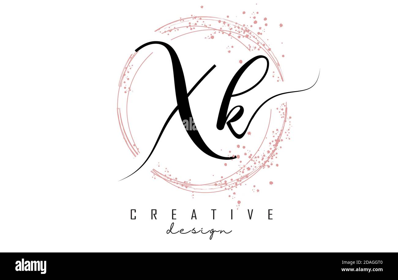Handwritten XK X K letter logo with sparkling circles with pink glitter ...