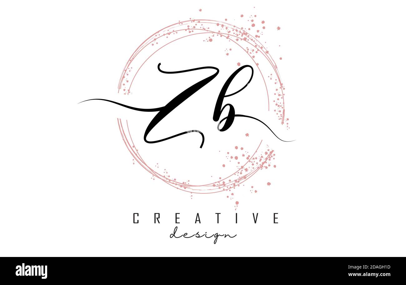 Handwritten ZB Z B letter logo with sparkling circles with pink glitter ...