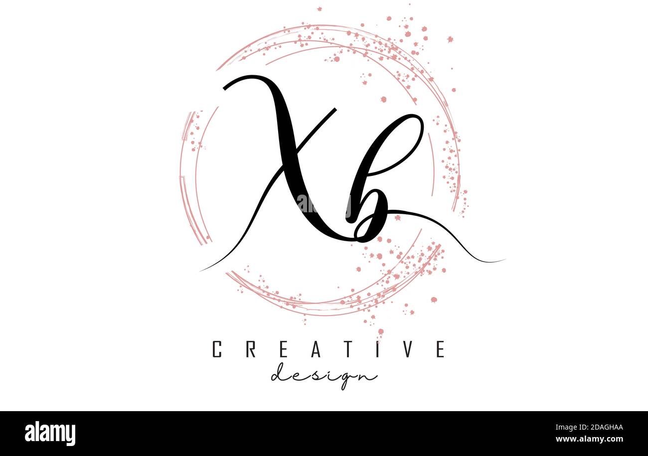 Handwritten XB X B letter logo with sparkling circles with pink glitter ...