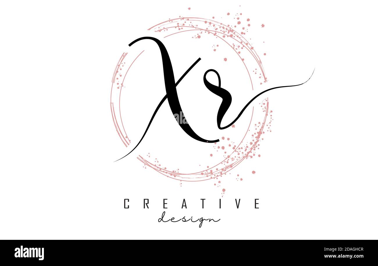 Handwritten XR X R letter logo with sparkling circles with pink glitter ...