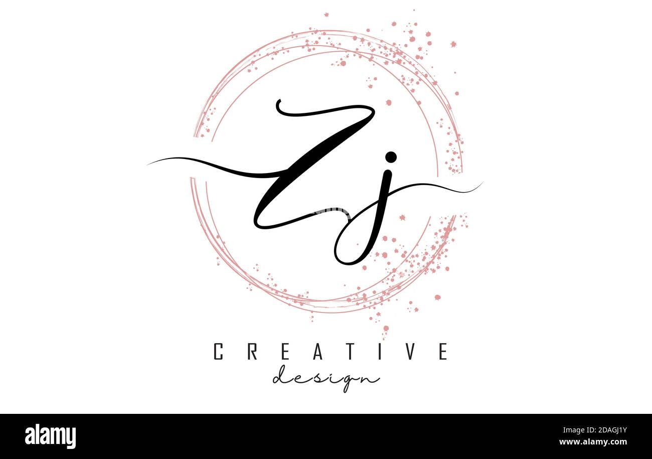 Handwritten ZJ Z J Letter Logo With Sparkling Circles With Pink Glitter handwritten-zj-z-j-letter-logo-with-sparkling-circles-with-pink-glitter
