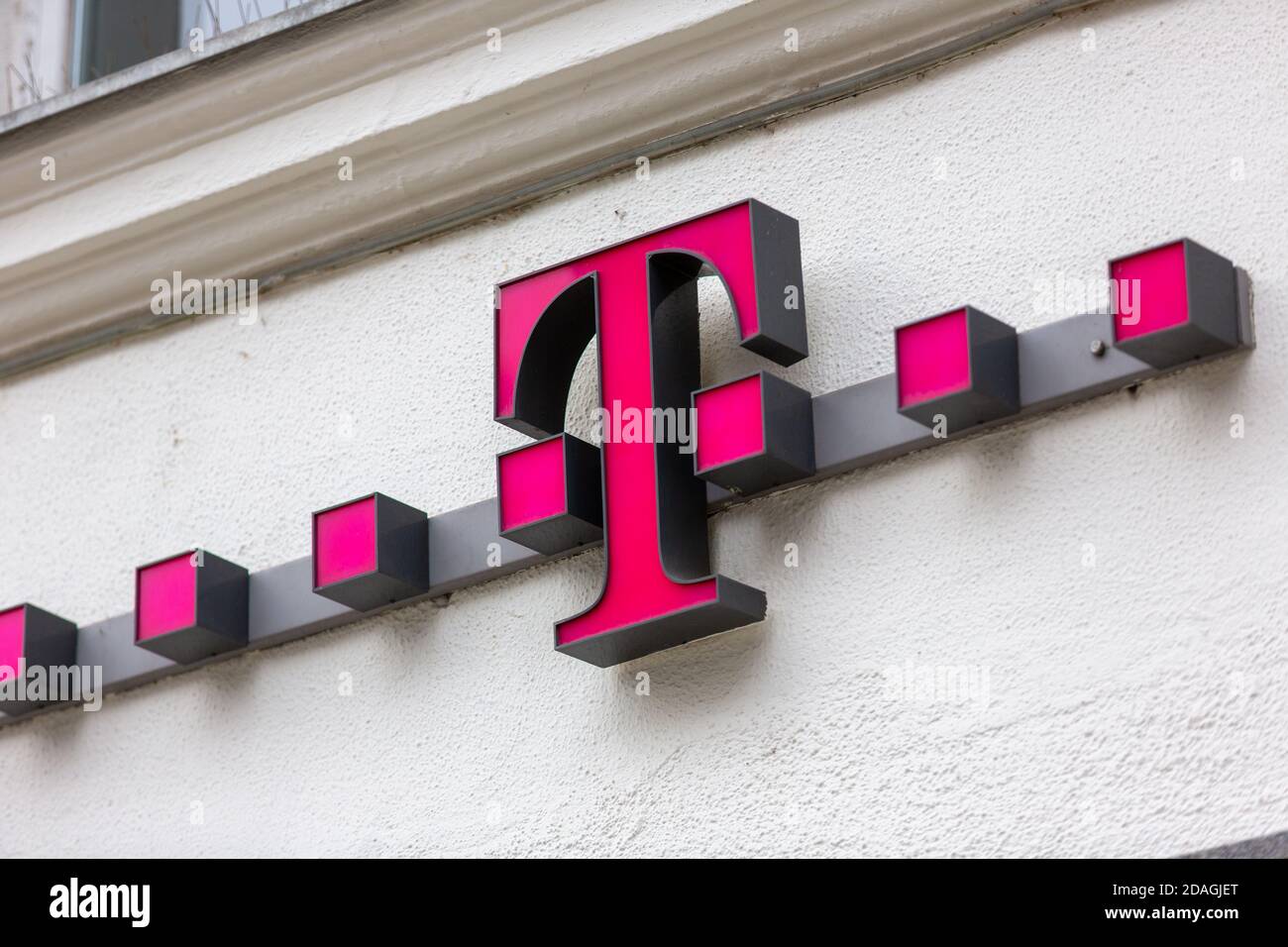 PASSAU / GERMANY - NOVEMBER 8, 2020: Branch logo of Deutsche Telekom ...