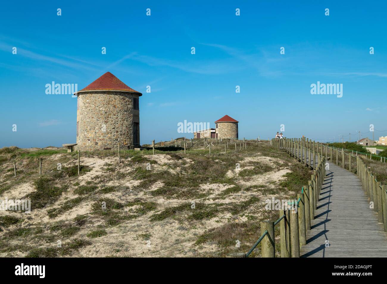 windmill of Apúlia side by side with the beach in north Portugal. North ...