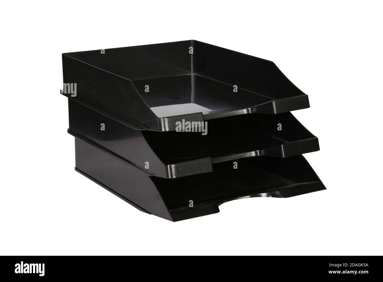 Layered black office file holder isolated on a white background Stock ...