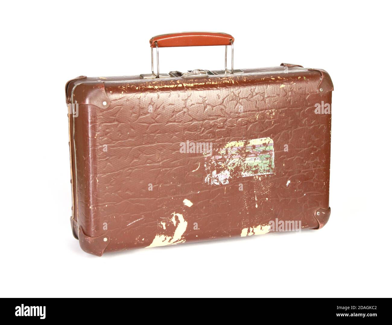 Old stained leather suitcase isolated on a white background Stock Photo ...