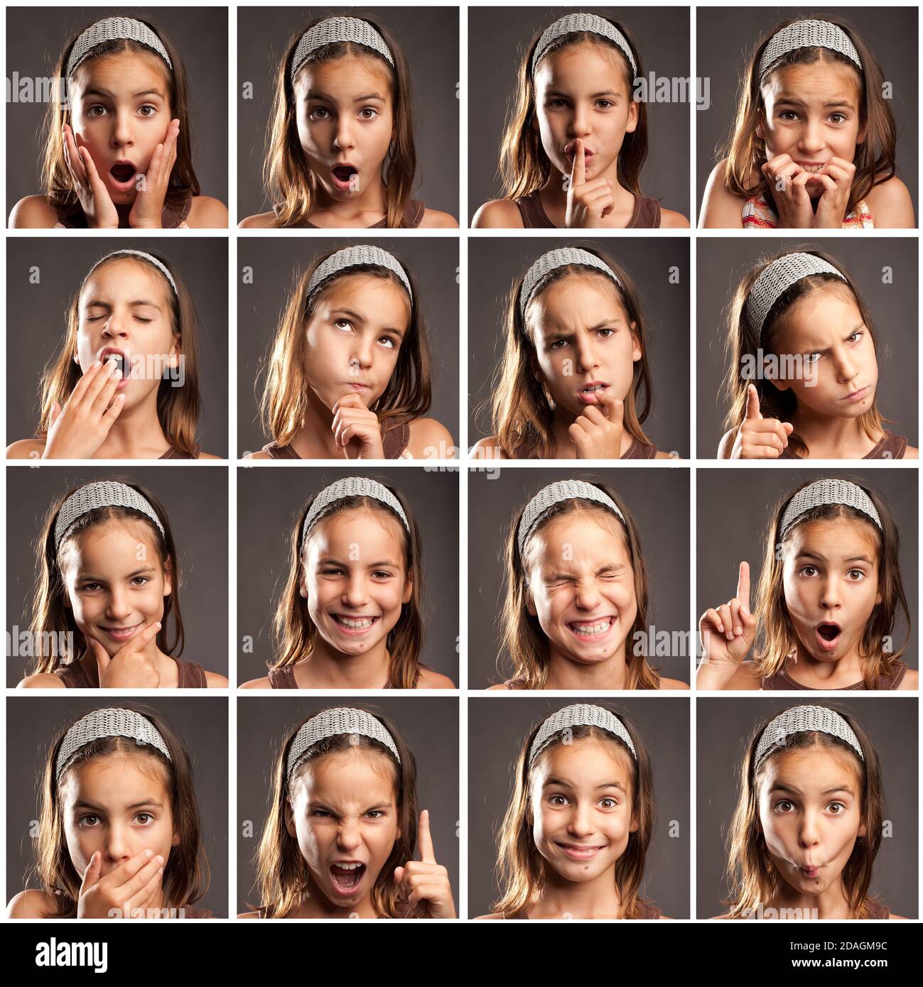 collection of little girl portraits with diferent expressions Stock ...
