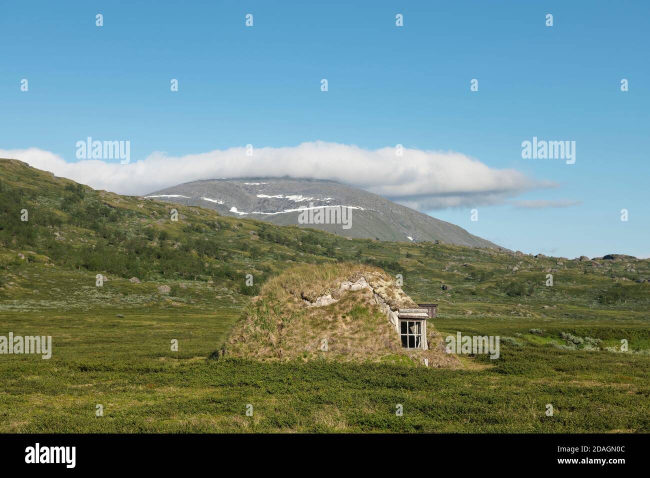 Traditional Sami Goahti birch and earth shelter in Arasluokta along ...