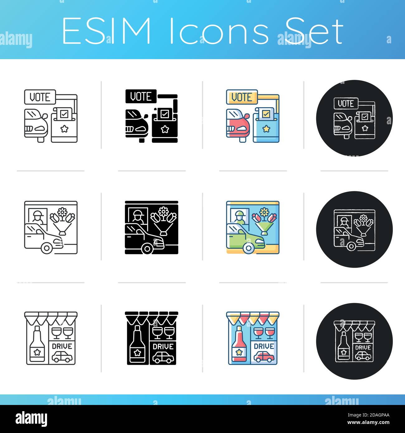 Drive in services icons set Stock Vector Image & Art - Alamy