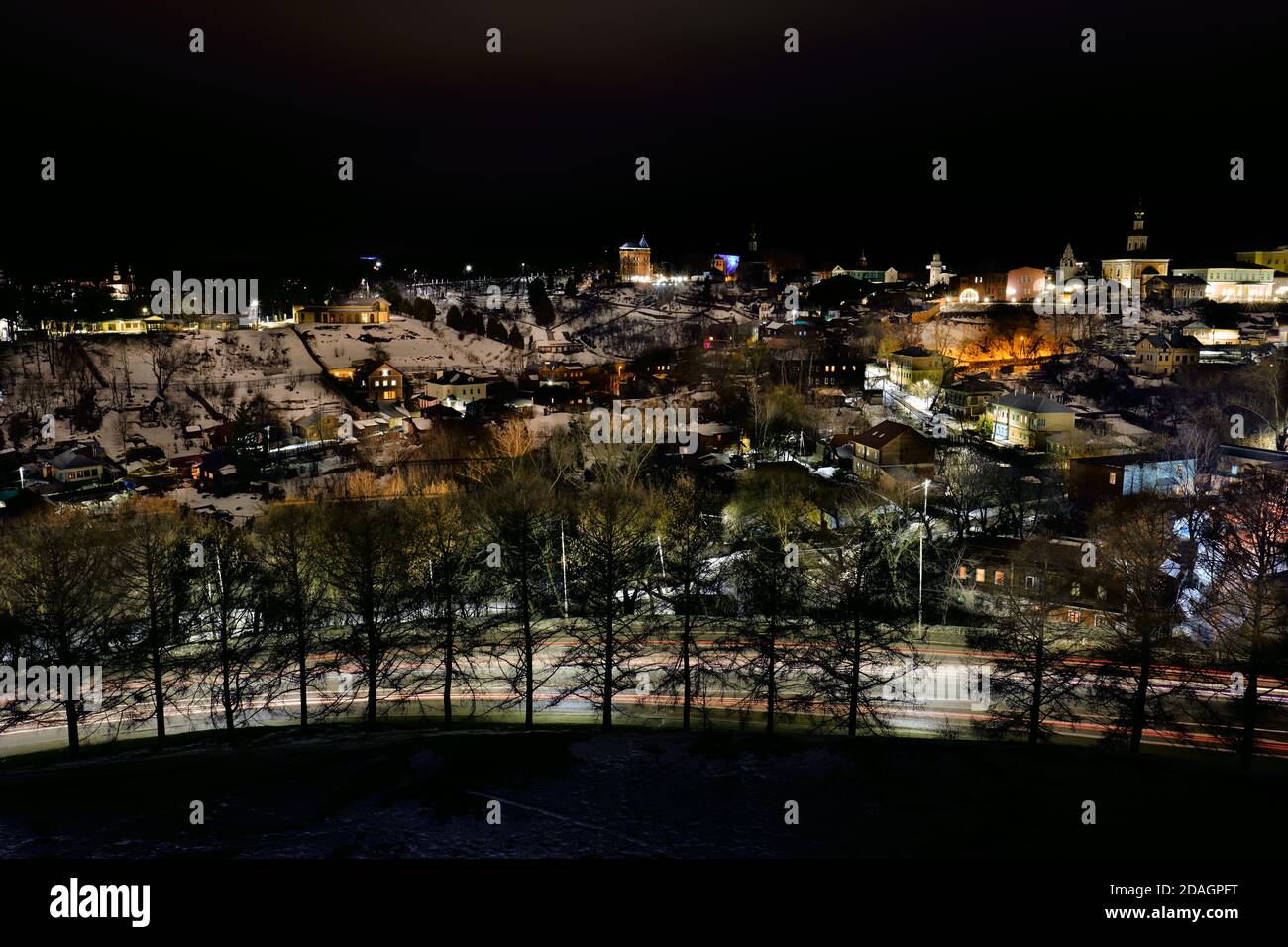Night Urban Scene Looking Down onto Town Stock Photo - Alamy