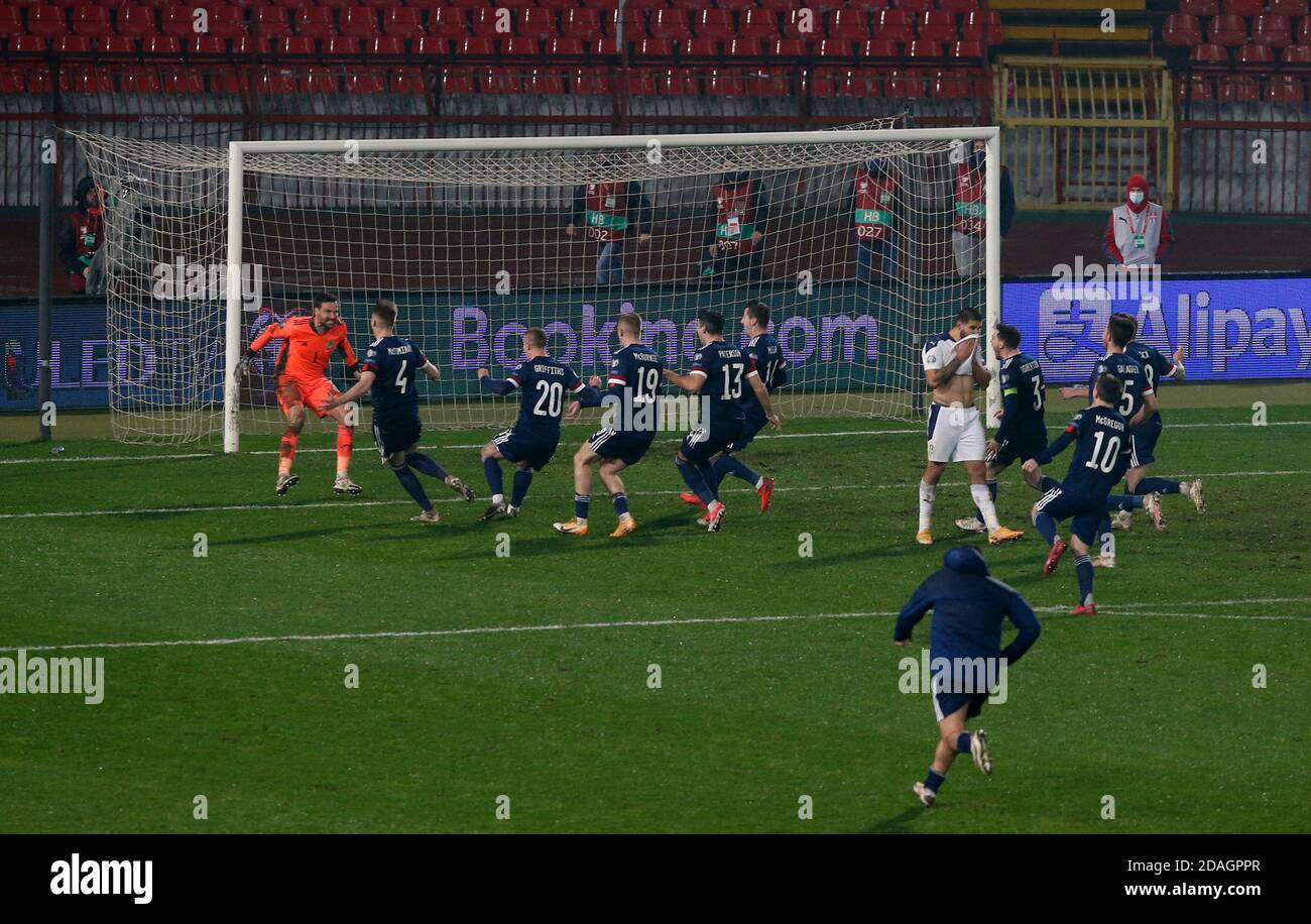 Scotland's David Marshall celebrates saving from Serbia's Aleksandar ...