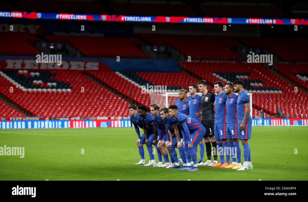 Back row, left to right, England's Reece James, Michael Keane, Nick ...