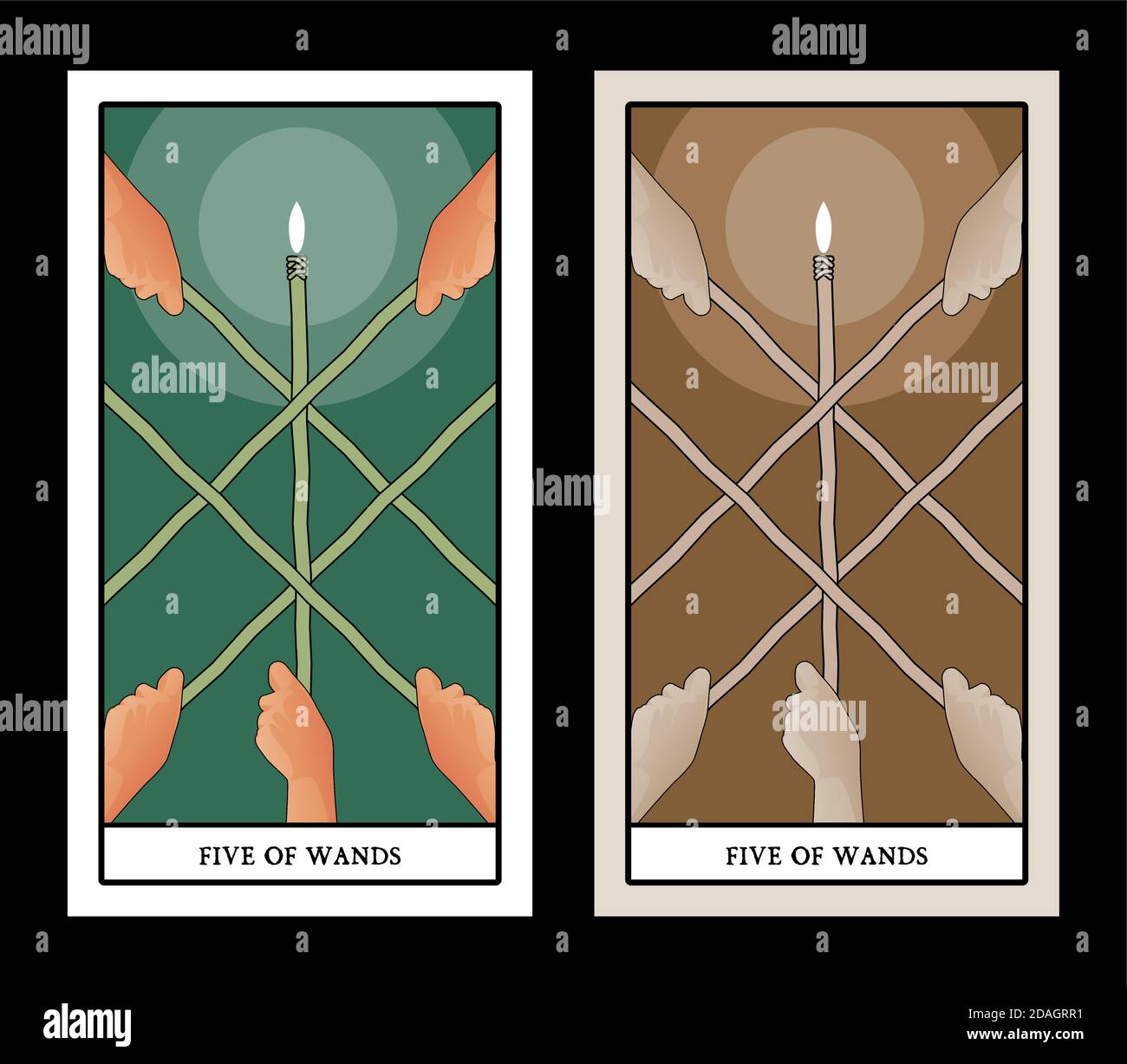 Five of wands. Tarot cards. Hands holding crossed sticks Stock Vector ...