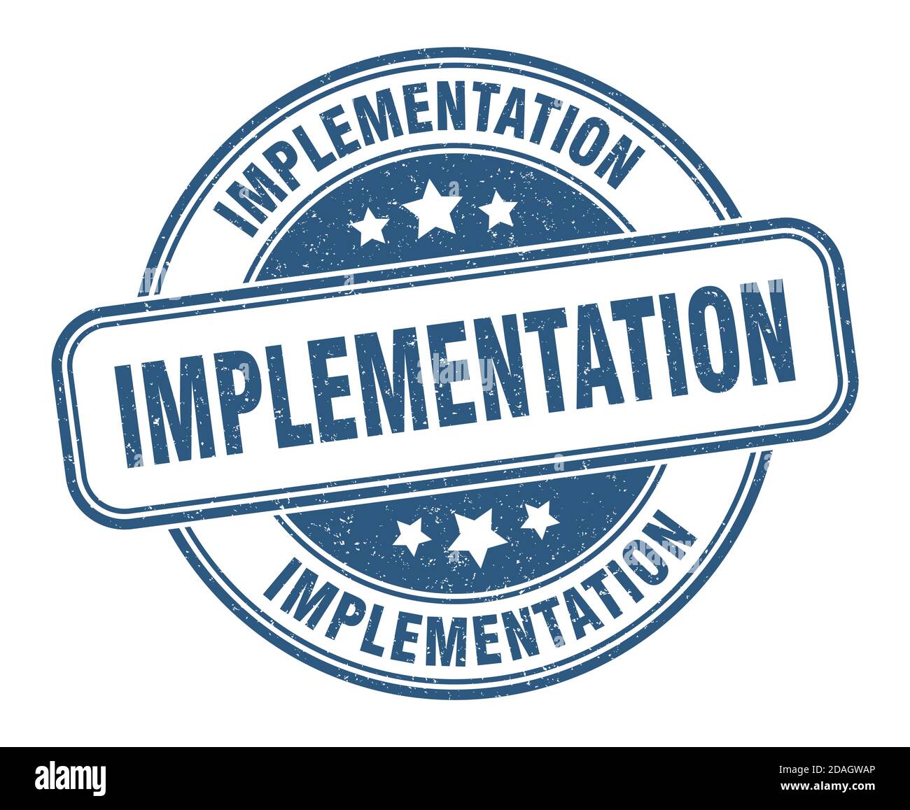 implementation stamp. implementation sign. round grunge label Stock ...