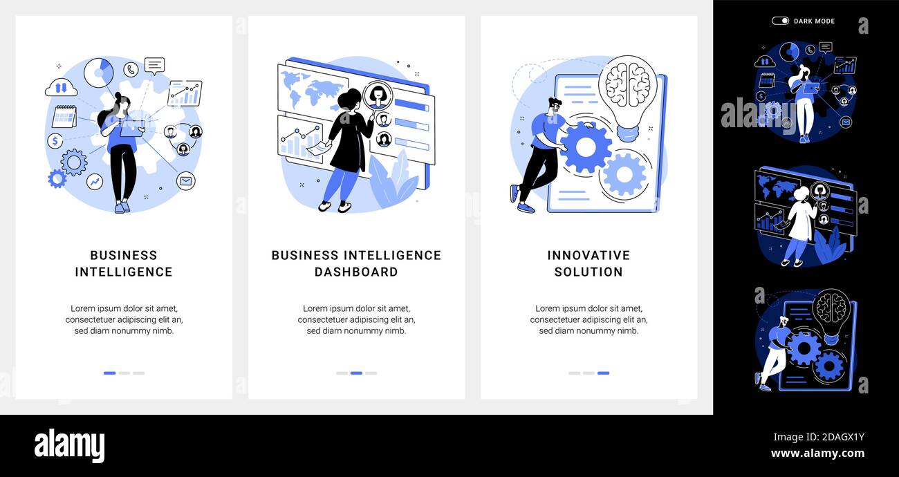 Performance tools and software solutions mobile app UI kit Stock Vector ...