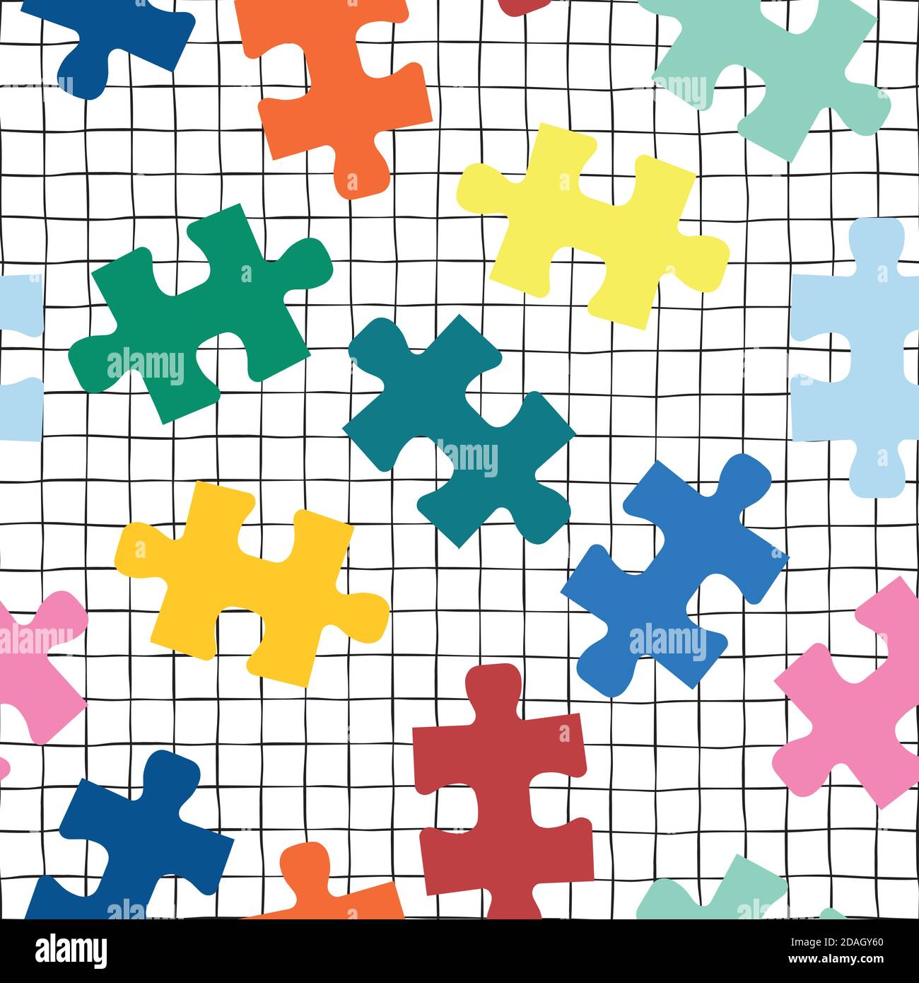 Puzzle pieces seamless vector background on a grid. Repeating pattern ...