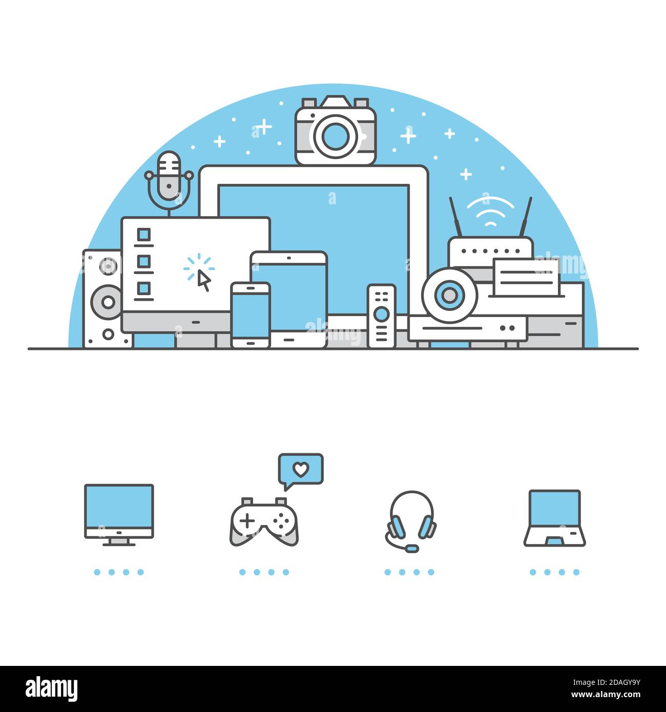 Electronic Devices banner and icons with White Background Stock Photo ...