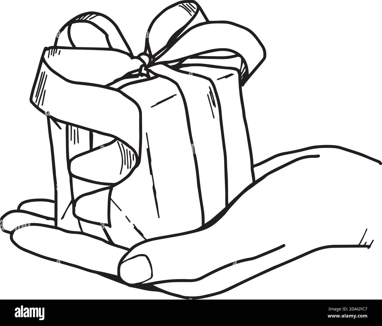 illustation vector hand drawn doodle of Hand holding a gift box with ...