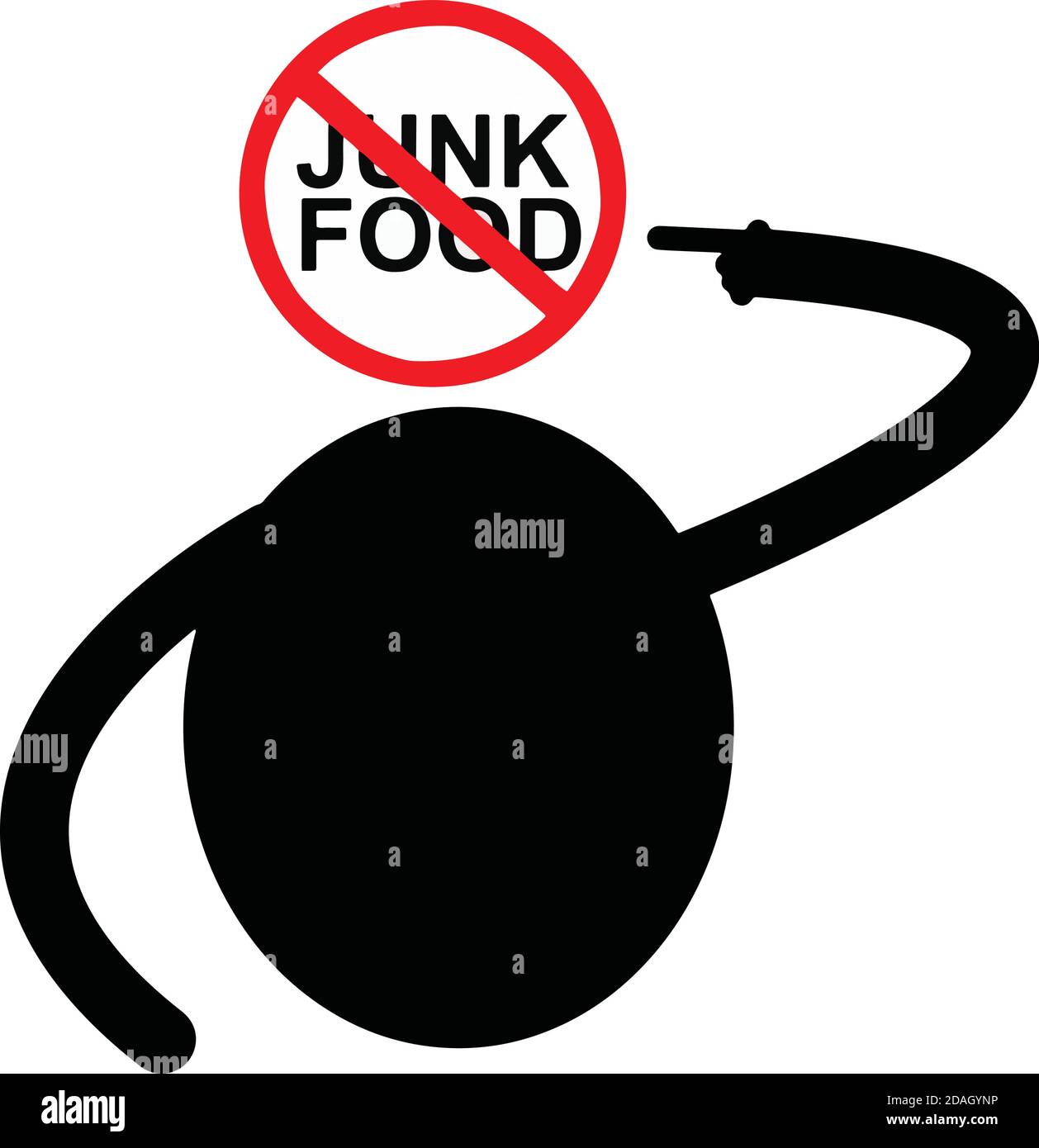 illustration vector fat man icon with the sign of stop Junk Food on his ...