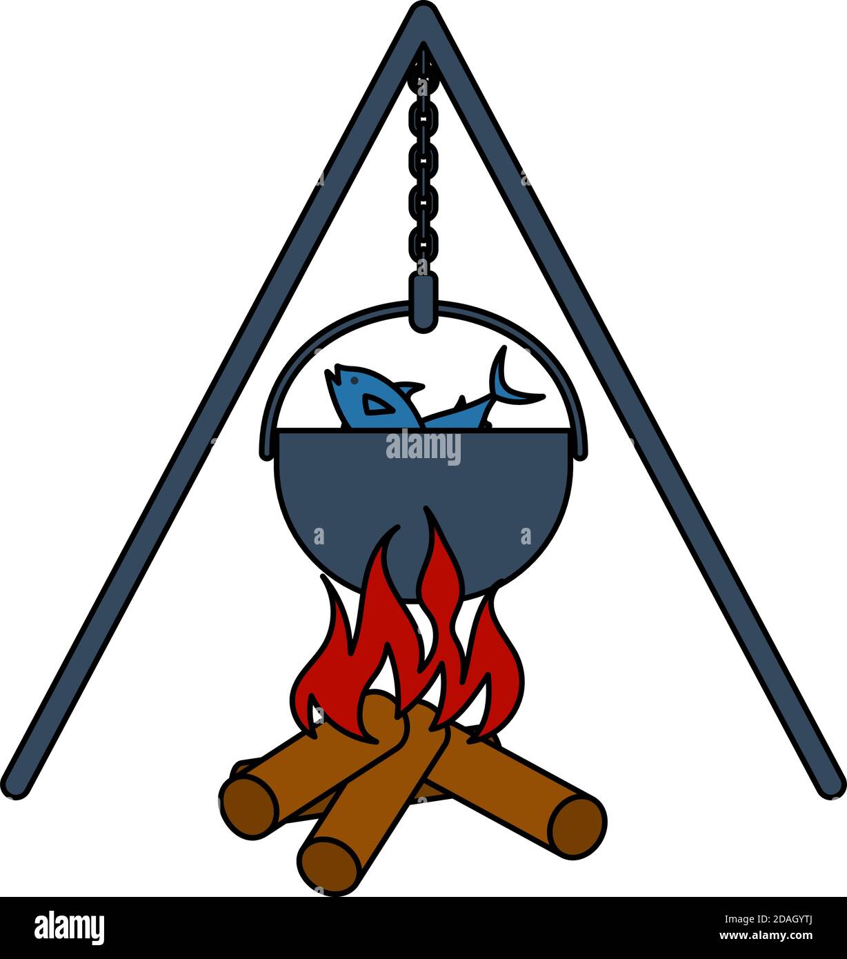 Icon Of Fire And Fishing Pot. Editable Outline With Color Fill Design ...