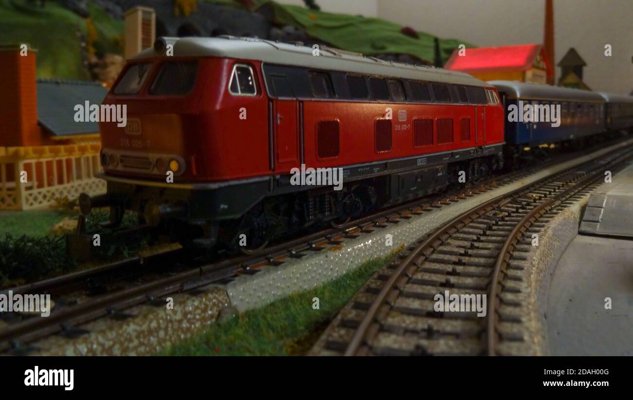 Model locomotive 216 waiting to leave trainstation Stock Photo - Alamy