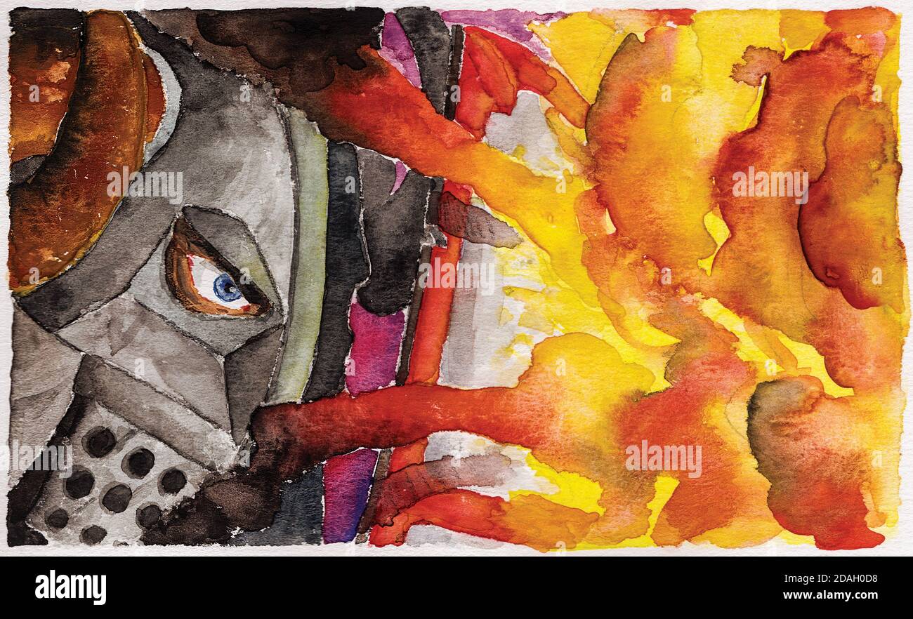 Drawing of knight wearing a helmet and defending himself from fire with ...