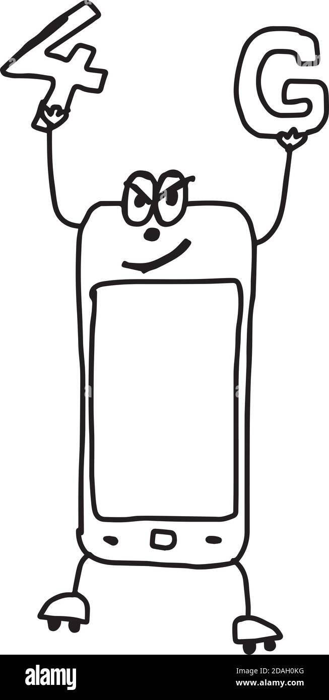 illustration vector hand draw doodles of cartoon mobile phone holding ...