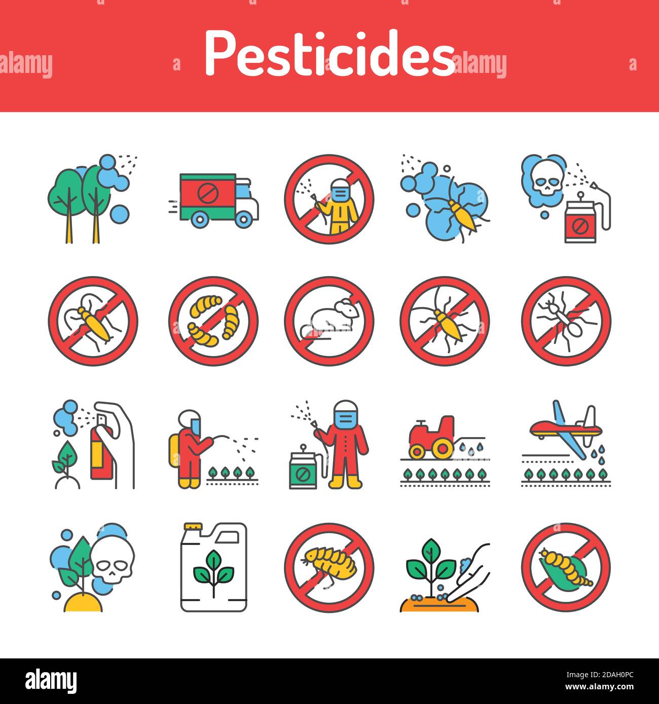 No pests color line icons set. Pictograms for web page, mobile app ...