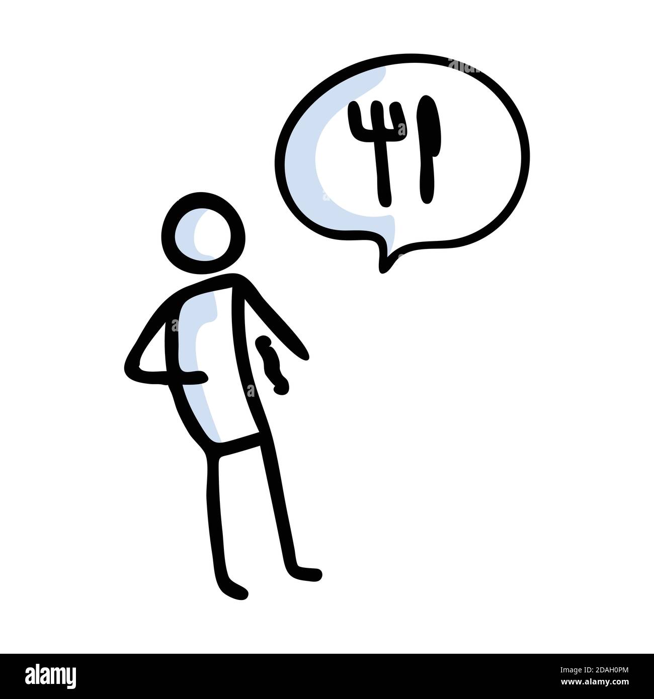 Hand drawn stickman hungry with speech bubble. Simple outline hunger ...