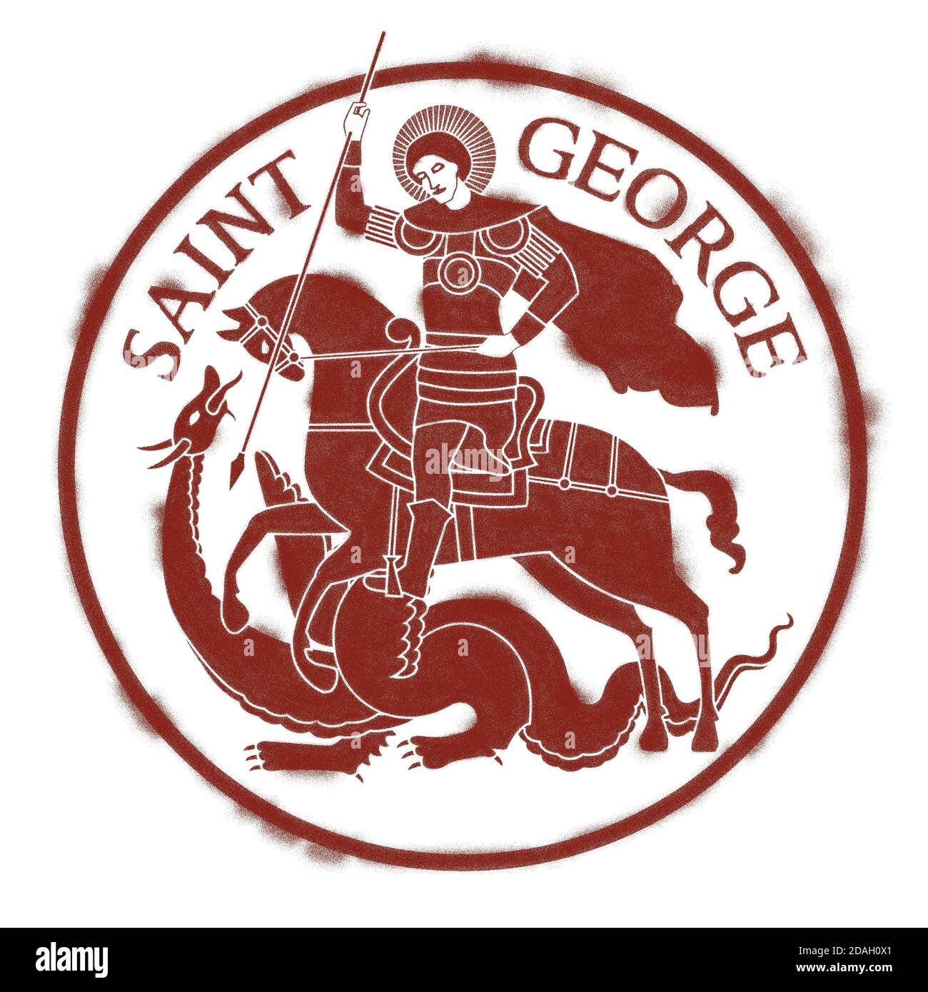 Colorful drawing of Saint George riding a horse and fighting the Dragon ...